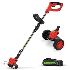 cordless trimmer weed mowertrimmer,lightweight 3-in-1 with edger tool,mower for garden and yard, ,3 kinds of blades,liiion battery ,21v 2ah ,red