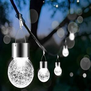 1Pc Hanging Solar Light Outdoor,Mini Cracked Glass Ball Lawn Solar Powered Pathway Outdoor Decorative Hanging Ball Light,for Garden,Yard,Patio,Tree,Holiday Party Decoration(White)