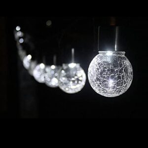 1Pc Hanging Solar Light Outdoor,Mini Cracked Glass Ball Lawn Solar Powered Pathway Outdoor Decorative Hanging Ball Light,for Garden,Yard,Patio,Tree,Holiday Party Decoration(White)