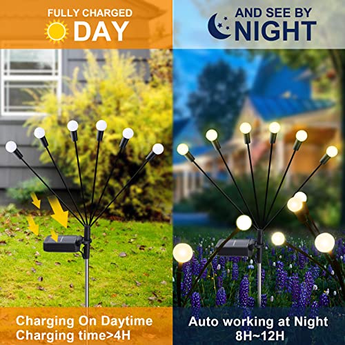 CCDobbs Solar Garden Lights, 6LED Solar Outdoor Lights, Starburst Swaying Light, Waterproof Path Lights Yard Patio Pathway Decoration Landscape Valentines Day Decor, Warm(4 Pack)