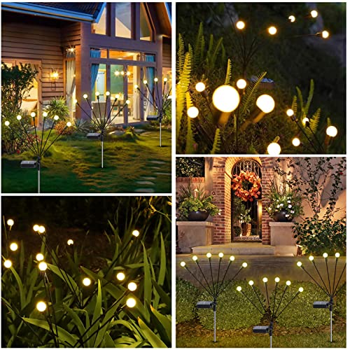 CCDobbs Solar Garden Lights, 6LED Solar Outdoor Lights, Starburst Swaying Light, Waterproof Path Lights Yard Patio Pathway Decoration Landscape Valentines Day Decor, Warm(4 Pack)