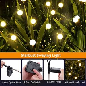 CCDobbs Solar Garden Lights, 6LED Solar Outdoor Lights, Starburst Swaying Light, Waterproof Path Lights Yard Patio Pathway Decoration Landscape Valentines Day Decor, Warm(4 Pack)