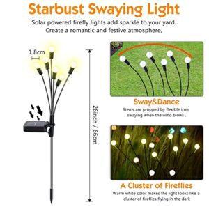 CCDobbs Solar Garden Lights, 6LED Solar Outdoor Lights, Starburst Swaying Light, Waterproof Path Lights Yard Patio Pathway Decoration Landscape Valentines Day Decor, Warm(4 Pack)