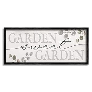 stupell industries sweet garden yardwork phrase eucalyptus leaves, designed by daphne polselli black framed wall art, grey