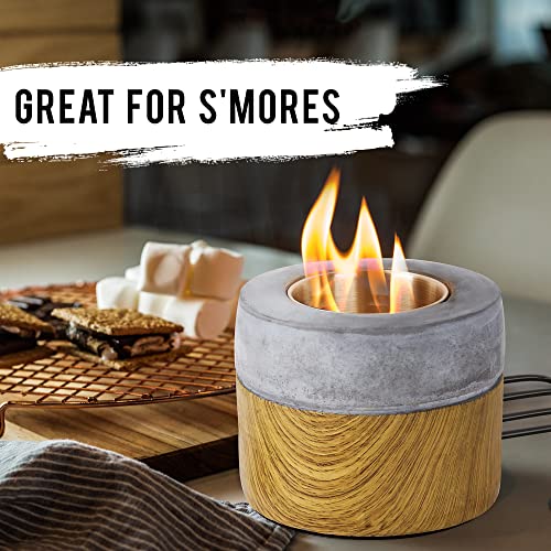 NOCOAL Tabletop Fire Pit with Roasting Forks - Indoor/Outdoor Mini Fireplace - Perfect for Smores - Clean Burning, Real Flame, Concrete Bonfire Bowl fuelled with Rubbing Alcohol or Bioethanol Fuel