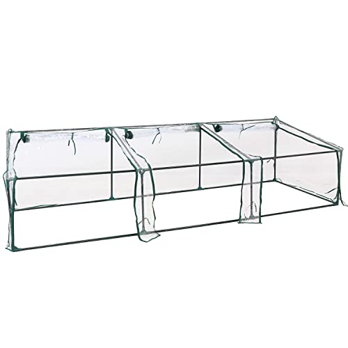 Sunnydaze Mini Cloche Greenhouse with Zipper Doors - Portable Greenhouse with 3 Doors and Slanted Top - Steel Wire Frame with PVC Plastic Cover - Outdoor Mini Greenhouse - Clear