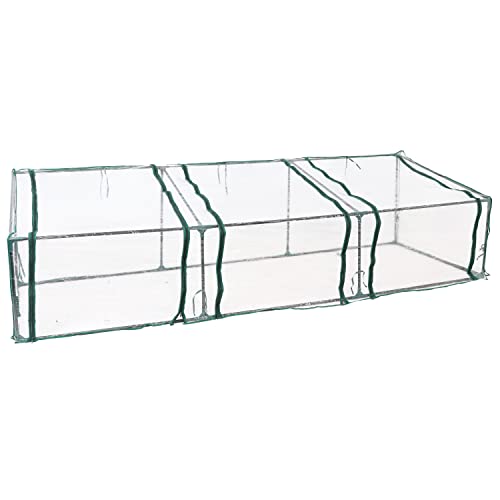 Sunnydaze Mini Cloche Greenhouse with Zipper Doors - Portable Greenhouse with 3 Doors and Slanted Top - Steel Wire Frame with PVC Plastic Cover - Outdoor Mini Greenhouse - Clear