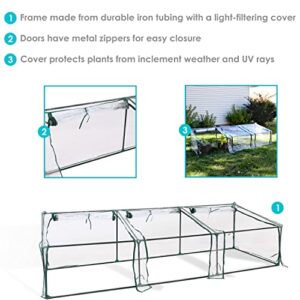 Sunnydaze Mini Cloche Greenhouse with Zipper Doors - Portable Greenhouse with 3 Doors and Slanted Top - Steel Wire Frame with PVC Plastic Cover - Outdoor Mini Greenhouse - Clear