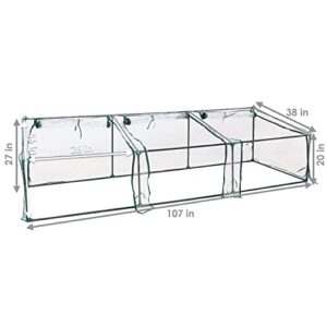 Sunnydaze Mini Cloche Greenhouse with Zipper Doors - Portable Greenhouse with 3 Doors and Slanted Top - Steel Wire Frame with PVC Plastic Cover - Outdoor Mini Greenhouse - Clear