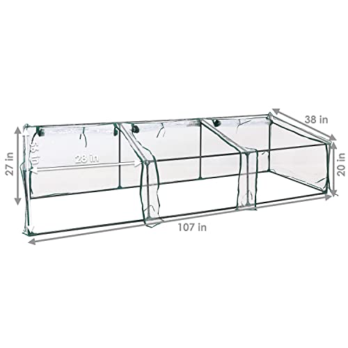 Sunnydaze Mini Cloche Greenhouse with Zipper Doors - Portable Greenhouse with 3 Doors and Slanted Top - Steel Wire Frame with PVC Plastic Cover - Outdoor Mini Greenhouse - Clear