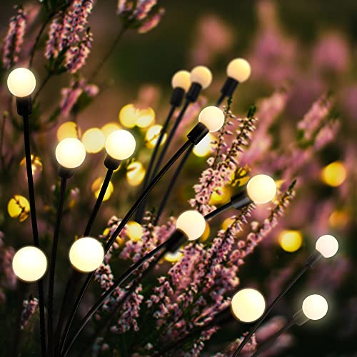 QRBSI 2 Pack Solar Powered Firefly Lights, Solar Garden Lights - Swaying & Waterproof Outdoor Garden Decorations - High Flexibility & Heavy Bulb Base - Perfect for Pathways, Patios, and Landscapes