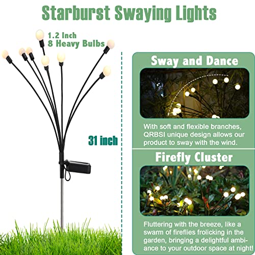 QRBSI 2 Pack Solar Powered Firefly Lights, Solar Garden Lights - Swaying & Waterproof Outdoor Garden Decorations - High Flexibility & Heavy Bulb Base - Perfect for Pathways, Patios, and Landscapes