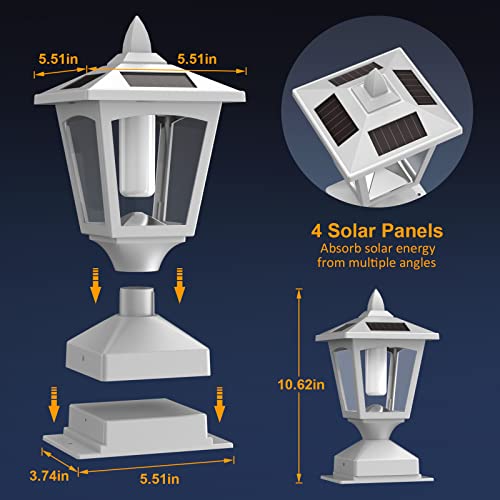 HENRE Solar Post Light,Outdoor Deck Fence Post Cap Flame Light,Waterproof 4x4 5x5 6x6 Black Post Top LED Light,2 Pack 3.5x3.5 Decorative Garden Solar Powered Flickering Light