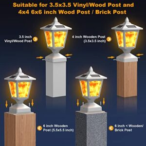 HENRE Solar Post Light,Outdoor Deck Fence Post Cap Flame Light,Waterproof 4x4 5x5 6x6 Black Post Top LED Light,2 Pack 3.5x3.5 Decorative Garden Solar Powered Flickering Light