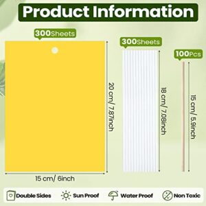 300 Sheets Fruit Fly Trap Yellow Sticky Gnat Traps Double Sided Gnat Traps Fruit Fly Killer with 300 Pcs Twist Ties 100 Pcs Wooden Sticks for House Indoor Outdoor Plants