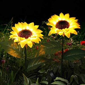 KITVONA Outdoor Sunflower Solar Garden Decor Yard Stake, 26'' Decorative Lights for Garden Patio Porch Backyard (2 Pack)