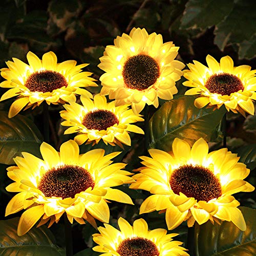 KITVONA Outdoor Sunflower Solar Garden Decor Yard Stake, 26'' Decorative Lights for Garden Patio Porch Backyard (2 Pack)