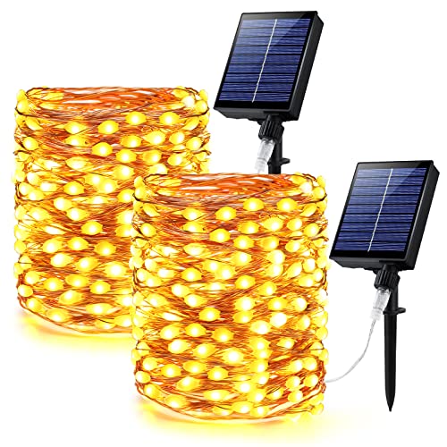 Brizled Solar Fairy Lights, 2 Pack Each 66ft 200 LED Super Bright Solar String Lights Waterproof, 8 Modes Outdoor Solar Twinkle Lights, Solar Powered Garden Lights String for Indoor Outside Warm White