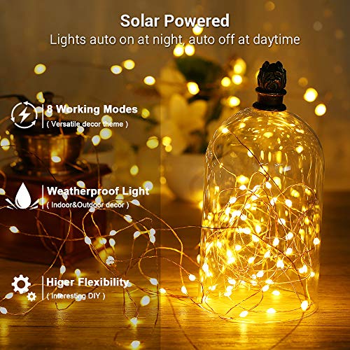 Brizled Solar Fairy Lights, 2 Pack Each 66ft 200 LED Super Bright Solar String Lights Waterproof, 8 Modes Outdoor Solar Twinkle Lights, Solar Powered Garden Lights String for Indoor Outside Warm White