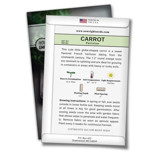 Sow Right Seeds - Parisian Carrot Seed for Planting - Gourmet Round Delicacy - Non-GMO Heirloom Packet with Instructions to Plant a Home Vegetable Garden - Indoors or Outdoors - Great Gardening Gift