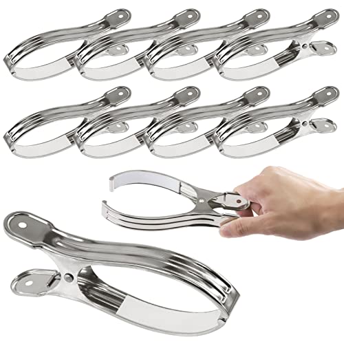 Wokape 10Pcs 6.3 Inch Stainless Steel Garden Clips, Heavy Duty Clamps with Large Open, Strong Grip Clips for Greenhouse Plant Cover Netting/ Garden Shade Cloth/ Beach Towel/ Clothespins/ Quilt