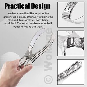 Wokape 10Pcs 6.3 Inch Stainless Steel Garden Clips, Heavy Duty Clamps with Large Open, Strong Grip Clips for Greenhouse Plant Cover Netting/ Garden Shade Cloth/ Beach Towel/ Clothespins/ Quilt