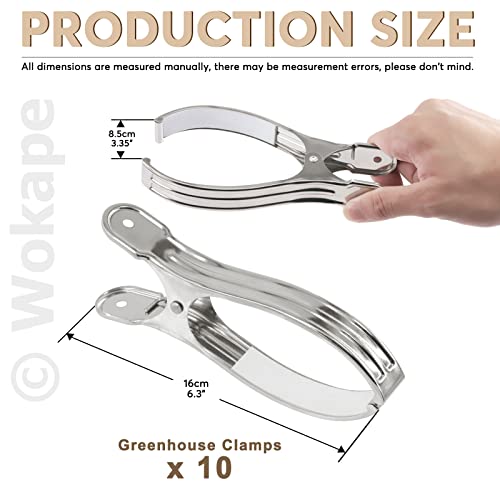 Wokape 10Pcs 6.3 Inch Stainless Steel Garden Clips, Heavy Duty Clamps with Large Open, Strong Grip Clips for Greenhouse Plant Cover Netting/ Garden Shade Cloth/ Beach Towel/ Clothespins/ Quilt