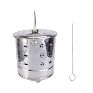 housoutil 1pc stainless steel paper burn barrel with hook, burn barrel incinerator cage can with lid, joss paper money incinerator can for garden paper leaf trash backyard bonfire 10.81×9.04in.