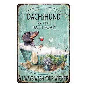 jacevoo dachshund & co. bath soap tin sign wash your wiener metal sign vintage bar home bathroom wall decoration sign funny sign 12×8 inch