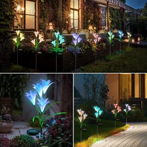 mimigogo Solar Garden Stake Lights,2 Pack Outdoor Waterproof Solar Powered Lights with 8 Lily Flowers, 7 Colors Changing LED Solar Lights for Garden, Patio, Backyard(Blue White)