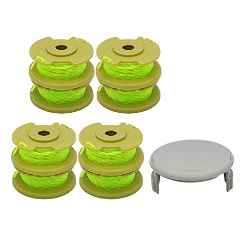 RONGJU 8 Pack Weed Eater Spool Replacement Compatible with Ryobi One Plus+ AC80RL3 for Ryobi 18v, 24v, 40v Trimmers 11ft 0.080 Inch Twisted Line + 1 Pack String Trimmer Cap (8 Spools, 1 Cap)