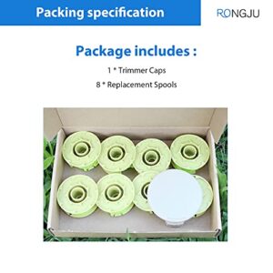 RONGJU 8 Pack Weed Eater Spool Replacement Compatible with Ryobi One Plus+ AC80RL3 for Ryobi 18v, 24v, 40v Trimmers 11ft 0.080 Inch Twisted Line + 1 Pack String Trimmer Cap (8 Spools, 1 Cap)