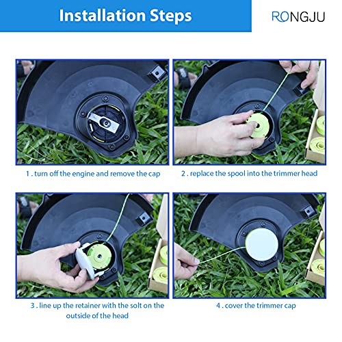 RONGJU 8 Pack Weed Eater Spool Replacement Compatible with Ryobi One Plus+ AC80RL3 for Ryobi 18v, 24v, 40v Trimmers 11ft 0.080 Inch Twisted Line + 1 Pack String Trimmer Cap (8 Spools, 1 Cap)