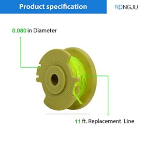 RONGJU 8 Pack Weed Eater Spool Replacement Compatible with Ryobi One Plus+ AC80RL3 for Ryobi 18v, 24v, 40v Trimmers 11ft 0.080 Inch Twisted Line + 1 Pack String Trimmer Cap (8 Spools, 1 Cap)