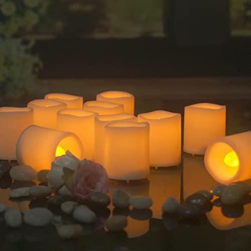 24 Pack Flameless Votive Candles LED Flickering Electric Fake Candle Battery Operated Tea Lights with Built-in Timer for Home Garden Wedding Party Wedding Table Halloween Christmas Decorations