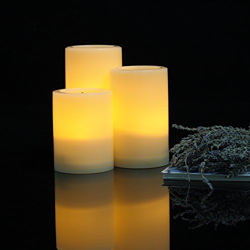 1 Waterproof Outdoor Flameless LED Pillar Candle with Remote Battery Operated Flickering Plastic Electric Decorative Light Set for Home Décor Garden Patio Decoration Party Wedding Supplies 3x6 Inches