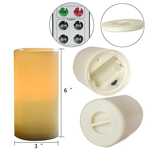 1 Waterproof Outdoor Flameless LED Pillar Candle with Remote Battery Operated Flickering Plastic Electric Decorative Light Set for Home Décor Garden Patio Decoration Party Wedding Supplies 3x6 Inches