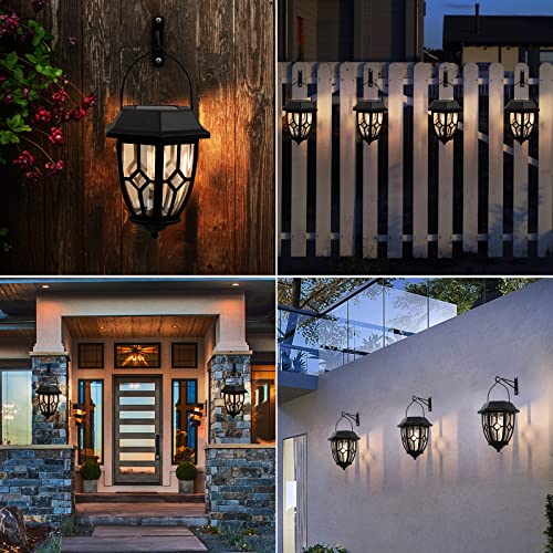 Solar Lanterns Outdoor Waterproof, Solar Wall Lights Outdoor, Hanging Solar Lights for Outside Fence Porch Decor, Warm White 2 Pack