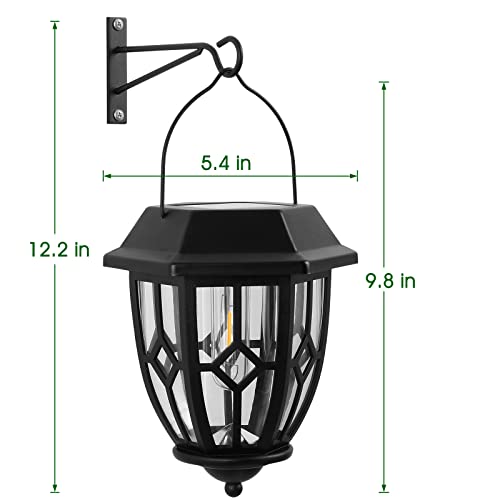 Solar Lanterns Outdoor Waterproof, Solar Wall Lights Outdoor, Hanging Solar Lights for Outside Fence Porch Decor, Warm White 2 Pack