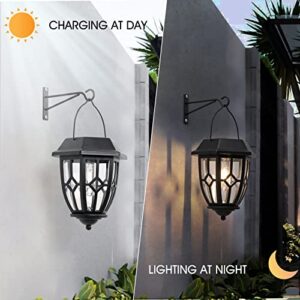 Solar Lanterns Outdoor Waterproof, Solar Wall Lights Outdoor, Hanging Solar Lights for Outside Fence Porch Decor, Warm White 2 Pack