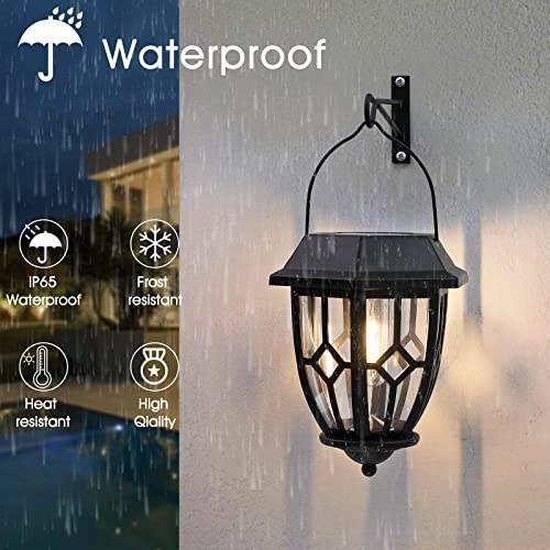 Solar Lanterns Outdoor Waterproof, Solar Wall Lights Outdoor, Hanging Solar Lights for Outside Fence Porch Decor, Warm White 2 Pack