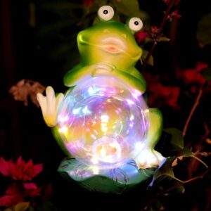 rizzon garden statues-solar garden decor lights-solar frogs- outdoor lawn decor garden frog for pathway balcony, yard, lawn patio decorations