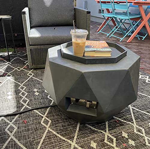 Kante Concrete Propane Fire Pit Table, 50,000 BTU Geometric Table with Tray Style Lid for Outside Patio Garden Decor, 25'' D X 18.5'' H Smokeless Gas Pit, Come Dust Covers, Charcoal (A-GF002-C60121)