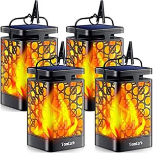 tomcare solar lights upgraded solar lantern flickering flame outdoor hanging lantern decorative lighting solar powered waterproof led flame umbrella lights for patio garden deck yard, 4 pack