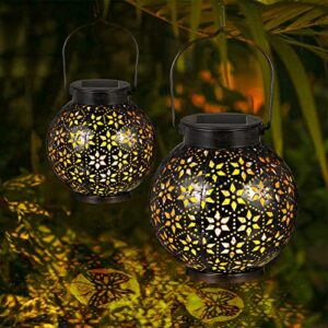 2 pack solar lanterns outdoor waterproof, outdoor hanging solar lanterns warm white garden lanterns patio halloween decor for garden landscape decoration (butterfly 2 pack)