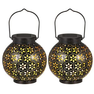 2 Pack Solar Lanterns Outdoor Waterproof, Outdoor Hanging Solar Lanterns Warm White Garden Lanterns Patio Halloween Decor for Garden Landscape Decoration (Butterfly 2 Pack)