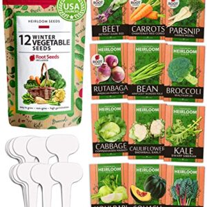 12 Winter Vegetable Seeds - Heirloom, Non-GMO Fall & Winter Vegetable Seeds for Planting Home Garden: Bean, Beet, Broccoli, Cabbage, Carrot, Cauliflower, Kale, Parsnip, Squash, Chard & More