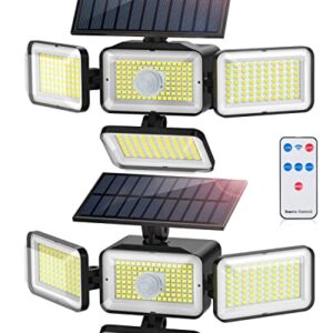 Mokot Solar Outdoor Lights, 288 LED IP65 Waterproof Motion Sensor Outdoor Lights with Remote Control, 4 Heads Solar Flood Lights for Garden Patio Yard Area Light - 2Pack