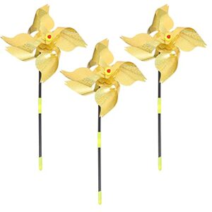 happyyami 3pcs octagonal bird windmill golden windmill creative spinner bird- proof windmill orchard balcony garden decoration