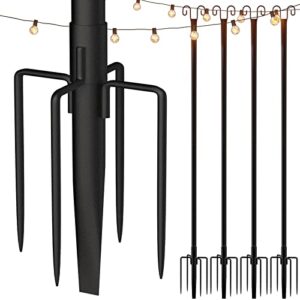 addlon 4pack 10ft string light poles for outdoor string lights, waterproof harder metal outdoor poles for hanging string lights for patio, garden, bistro, wedding, parties – black